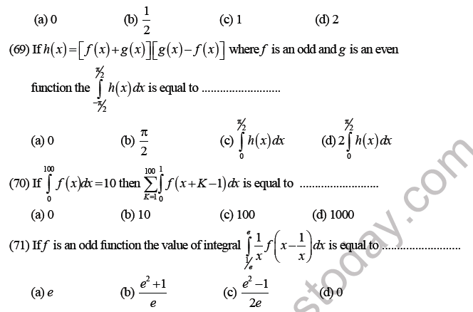 JEE Mathematics Definite Integration MCQs Set A with Answers